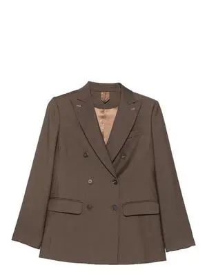 Max Mara MAX MARA Virgin Wool Peak Lapel Double-Breasted Jacket Brown