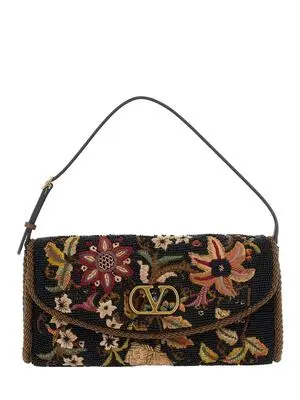 Valentino Garavani Shoulder Bag With Vlogo Plaque On The Front And Floral Embroidery For - Multicolor