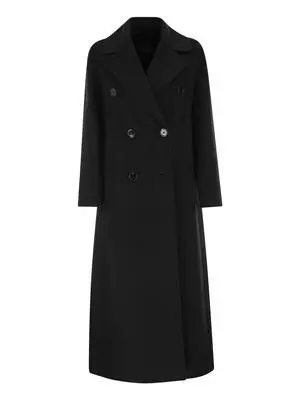 Max Mara Long Wool Coat With Martingale - Black