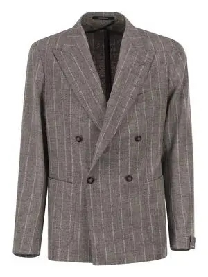 Tagliatore TAGLIATORE Double-Breasted Alpaca And Linen Jacket Gray