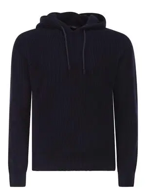 Tagliatore Hunter Ribbed Jumper With Hood - Blue