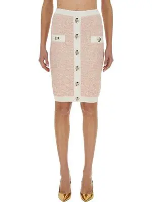 Balmain BALMAIN Tweed Midi Skirt Pink