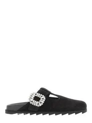 ROGER VIVIER Suede Leather Slidy Viv Mules - Black