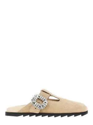 ROGER VIVIER Roger Vivier Suede Leather Slidy Viv Mules Cream