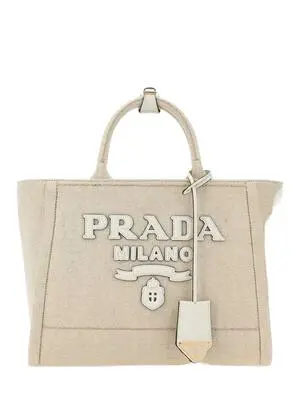 Prada Sand Canvas Shopping Bag - Brown