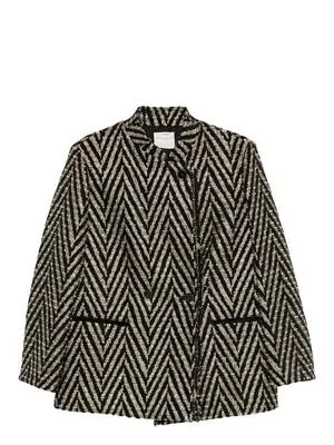 FORTE_FORTE Double-breasted Chevron Peacoat - Black
