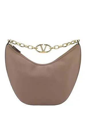 Valentino Garavani Antiqued Leather Medium Hobo Vlogo Moon Shoulder Bag - Pink