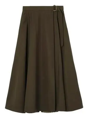 Burberry Wool Twill A-line Midi Skirt - Brown