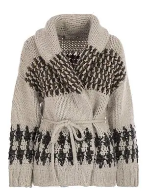 Brunello Cucinelli Handmade Opera Cardigan With Belt - Cream