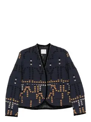 FORTE_FORTE Geometric Pattern Bomber Jacket - Blue