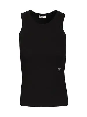 Celine Ribbed Silk And Cotton Tank Top - Black