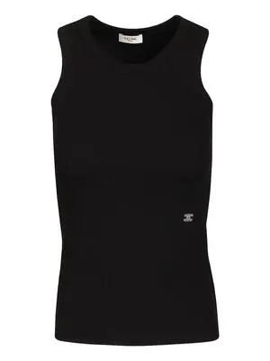 Celine Ribbed Silk And Cotton Tank Top - Black