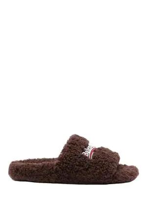 Balenciaga BALENCIAGA Shearling Textured Slides Brown