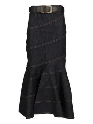 SELF-PORTRAIT Midi Skirt With Belt - Blue