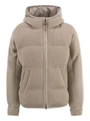 Brunello Cucinelli Sparkling English Coast Cashmere Knit Hooded Jacket - Cream