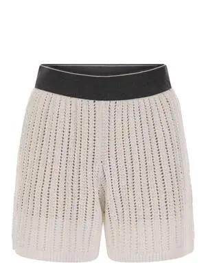 Brunello Cucinelli Cotton Net Knit Shorts - White