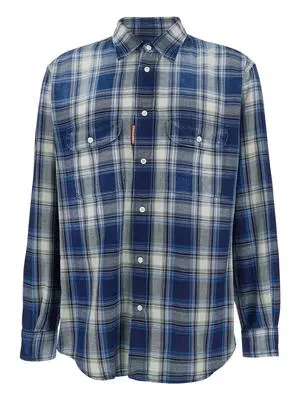 Dsquared2 Blue Shirt With Classic Collar And All-over Check Motif In Cotton - Multicolor