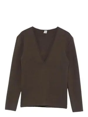 TOTEME TOTEME Ribbed Knit V-Neck Pullover Brown