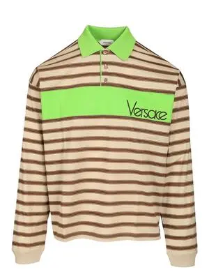 Versace Striped Cotton Polo Shirt With Inlay - Multicolor