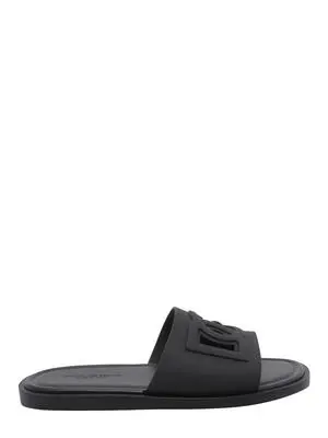 Dolce & Gabbana Calfskin Sliders With Dg Logo - Black