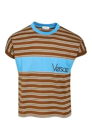 Versace Versace Men Striped Cotton T-Shirt With Inlay Multicolor