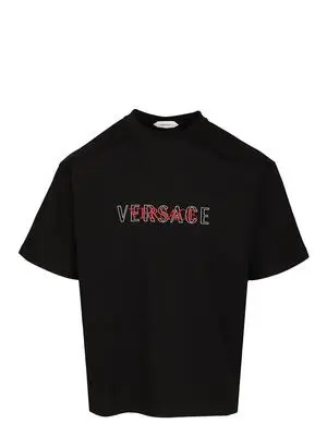 Versace T-shirt With Embroidered Logo - Black