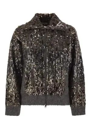 Brunello Cucinelli Dazzling Dégradé Embroidery Mohair And Wool Cardigan - Multicolor