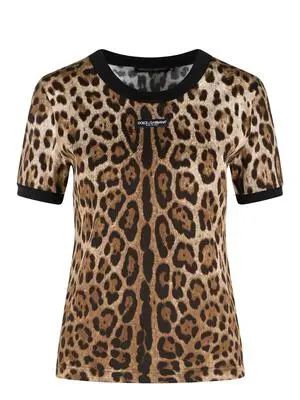 Dolce & Gabbana DOLCE & GABBANA Leopard Print Cotton T-Shirt Brown