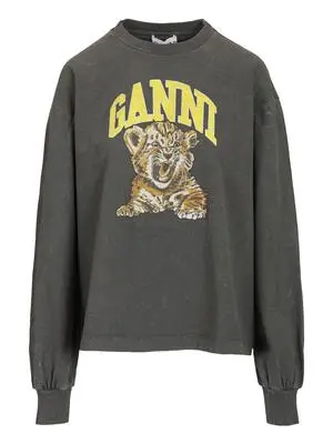 GANNI Tiger Print Long-sleeved T-shirt - Black