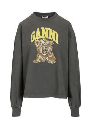 GANNI Tiger Print Long-sleeved T-shirt - Black
