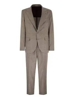 Brunello Cucinelli Prince Of Wales Flannel Suit In Silk, Wool And Cashmere - Multicolor