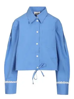 GANNI GANNI Cotton Shirt With Lace Details Blue