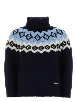 Prada PRADA Wool Blend Patterned Sweater Blue