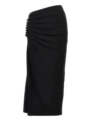 Rabanne Gathered Jersey Midi Skirt - Black