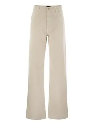 FAY Stretch Cotton Drill Flare Trousers - Cream