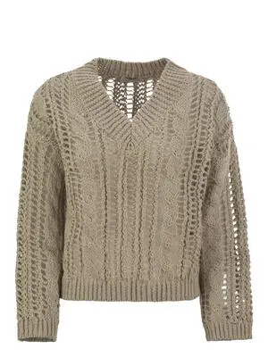 Brunello Cucinelli Cable & Mesh Jute And Cotton Jersey - Cream
