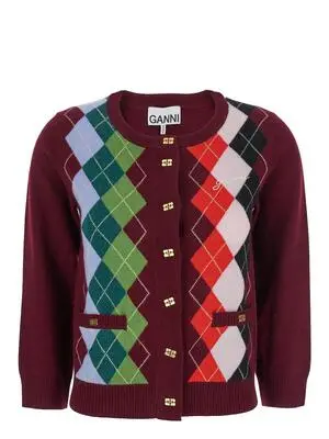GANNI Wool And Cashmere Geometric Motif Cardigan - Multicolor