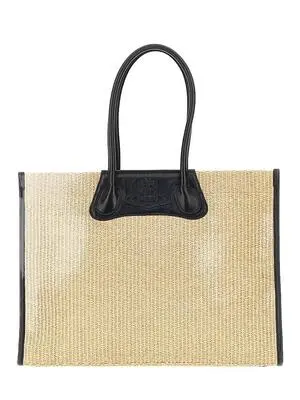 VIVIENNE WESTWOOD Troy Weaved Raffia Tote Bag - Cream