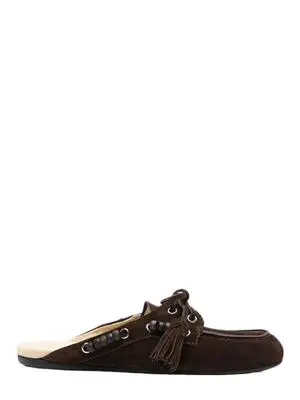 Miu Miu MIU MIU Suede Beaded Tassel Mule Shoes Brown