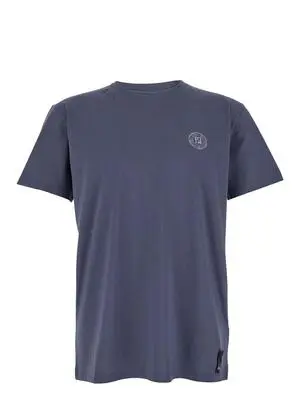 Fendi Blue Crewneck T-shirt With Logo Print On The Front And Logo Patch On The Rear In Cotton - Multicolor