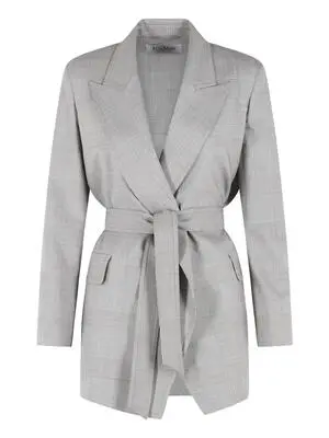 Max Mara Nasello' Olive Prince Of Wales Wool Robe Jacket - Green
