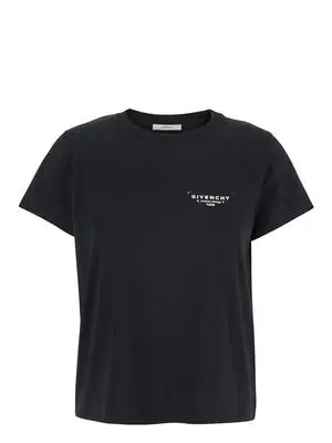Givenchy Logo Lettering Cotton T-shirt - Black