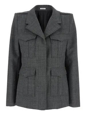 Alexander McQueen Grey Jacket With Wide Notched Revers In Wool - Multicolor