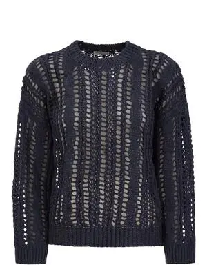 Brunello Cucinelli Cable & Mesh Jute And Cotton Jersey - Blue