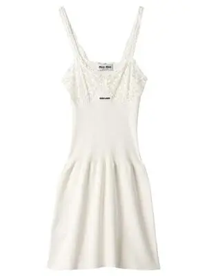 Miu Miu Ribbed Knit Day Dress - White