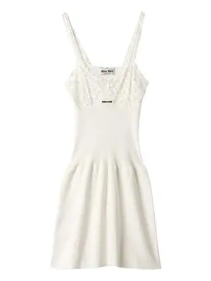 Miu Miu Ribbed Knit Day Dress - White