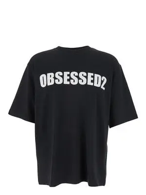 Dsquared2 Black Crewneck T-shirt With Maxi Logo Lettering On The Front In Cotton - Multicolor