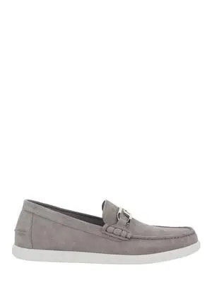 Fendi Fendi Men Grey Loafers With Ff Metal Buckle And Contrasting Sole In Suede Man Multicolor