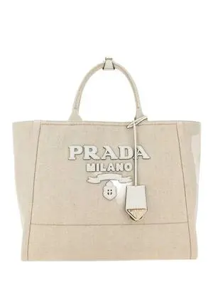 Prada Sand Canvas Shopping Bag - Brown