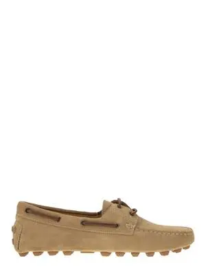 TOD'S Tod's Men Rubber Bubble Suede Boat Cream